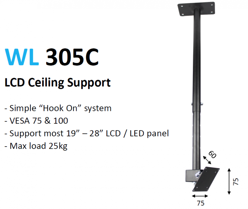 WL-305C TV Ceiling Bracket For 19" to 28" Inches- XLT SYSTEMS