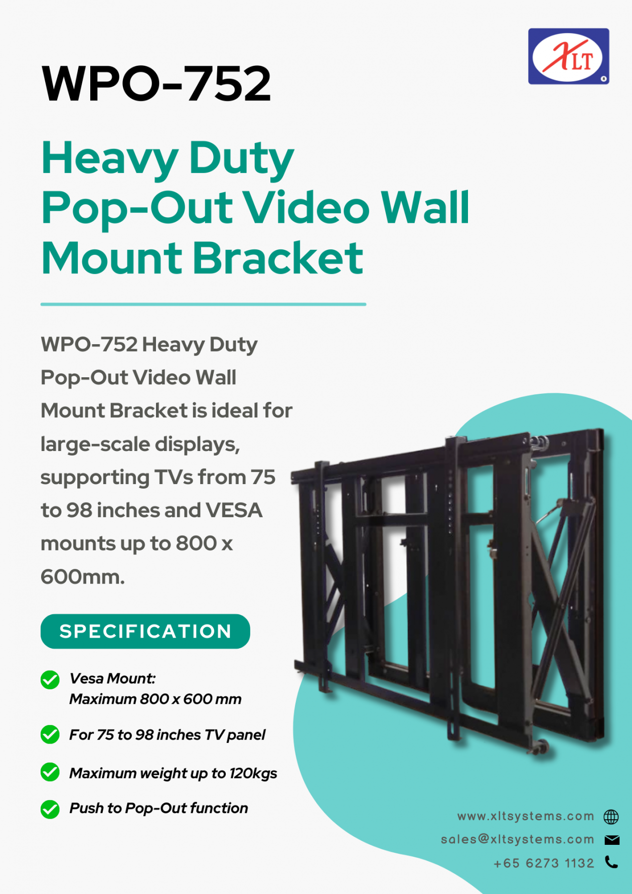 Heavy Duty Pop-Out Video Wall Mount Bracket - XLT SYSTEMS